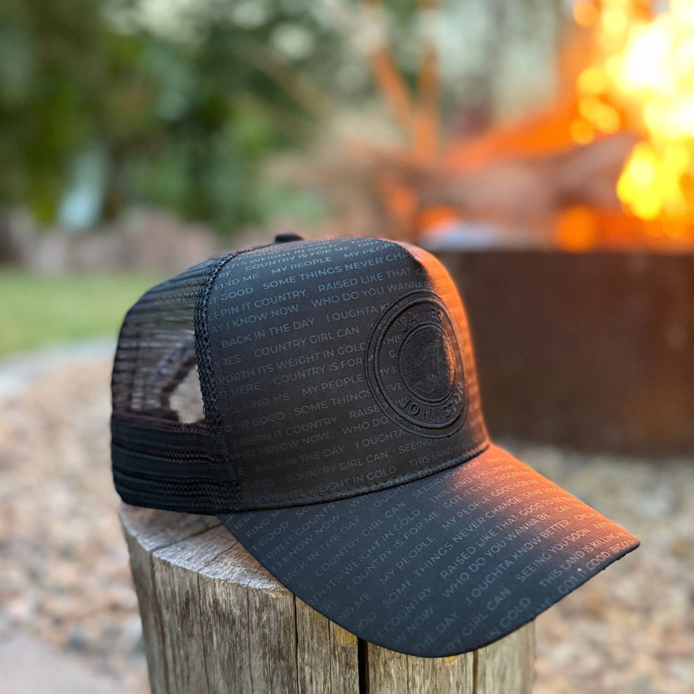 JJ BLACK (with song titles) TRUCKER CAP – JAMES JOHNSTON MERCH
